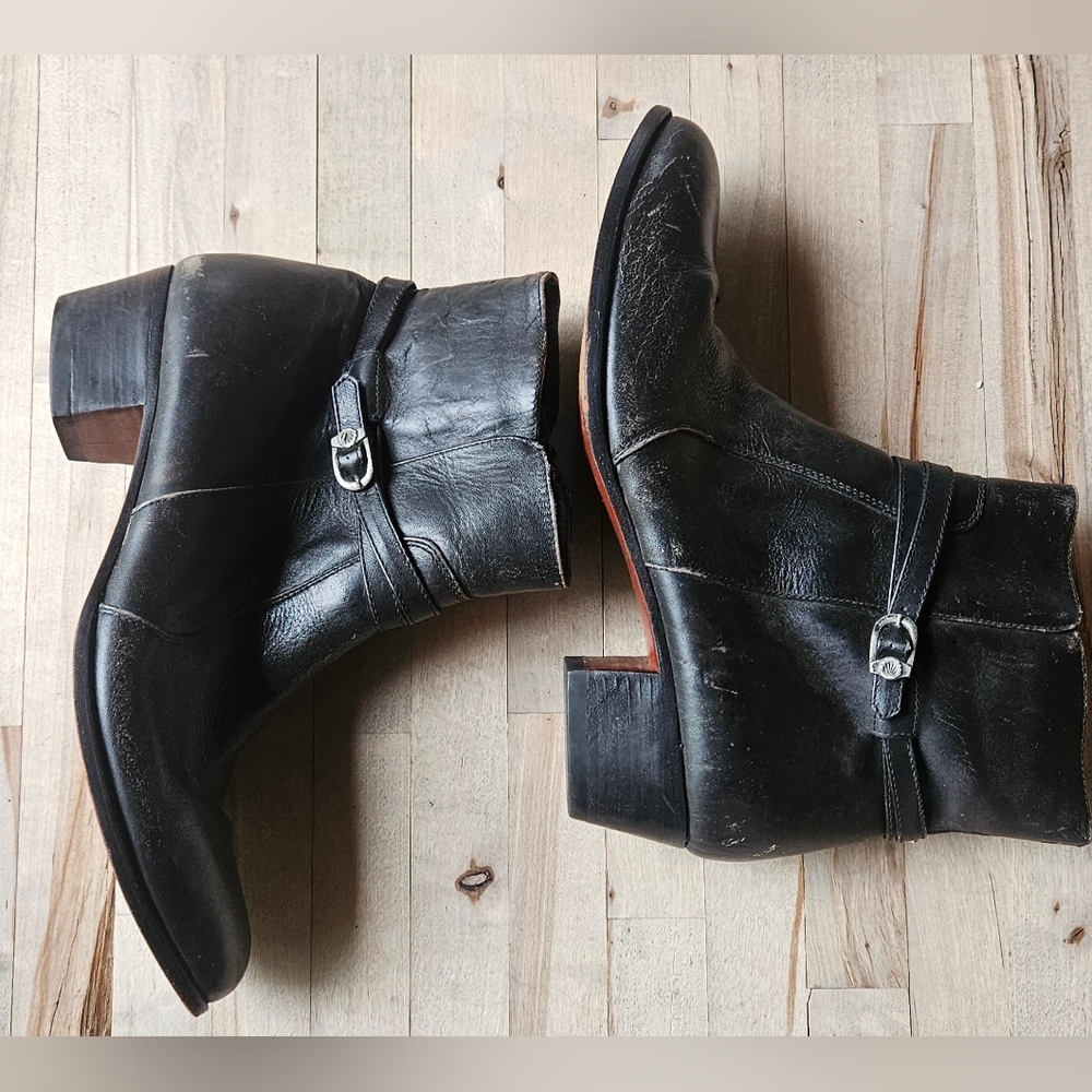 11, Vintage, Kinney Mens Leather Boots, Black Block H… - Gem